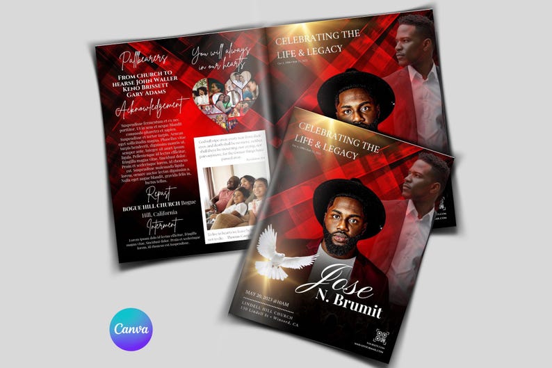 8-page Red Funeral Program Booklet, Magazine Style 8 Pages Funeral ...