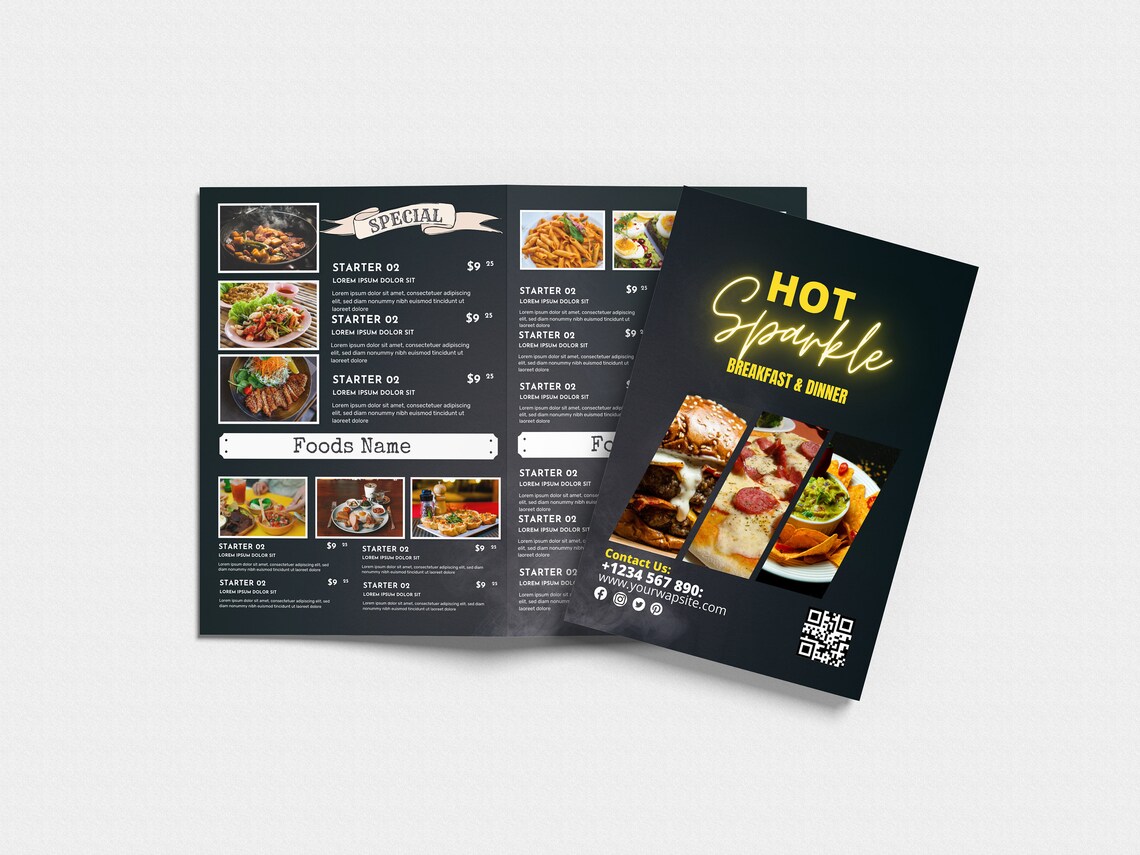 Restaurant Bifold Brochure Templates, Restaurant Food Menu, Printable ...