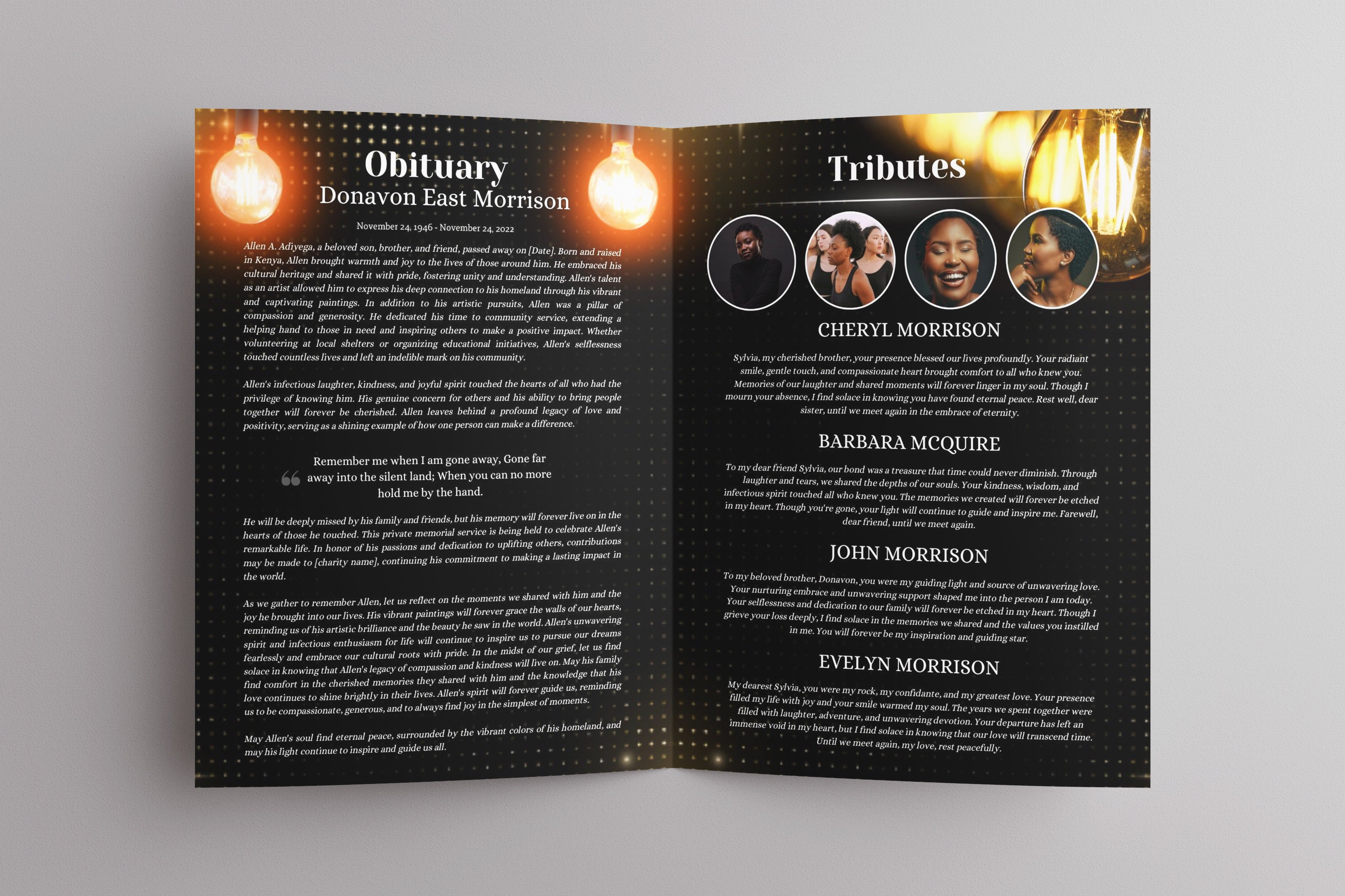 8 Page Elegant Magazine Style Funeral Program Canva Template, 8 Page ...