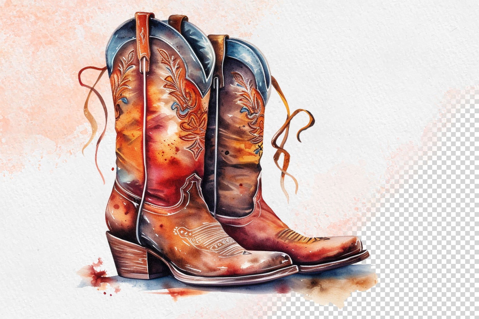 Western Flowers Boots Watercolor PNG Clipart, Cowgirl Boots Png ...