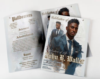 Funeral Program Booklet,mogul Magazine Style, 8 Pages, White and Gold ...