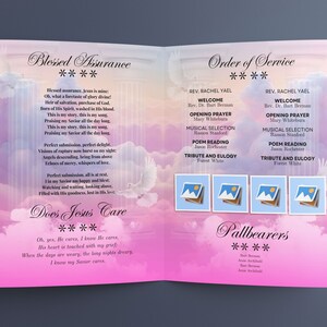 Modern Pink Funeral Program Template , Editable Bi-fold Black & Gold ...