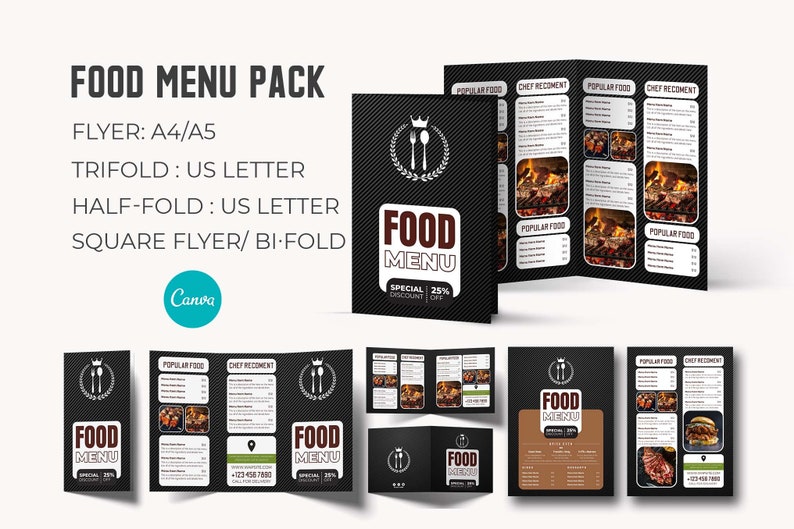 Food Menu Bundle Template, Restaurant Menu Pack, Bifold Restaurant Food ...