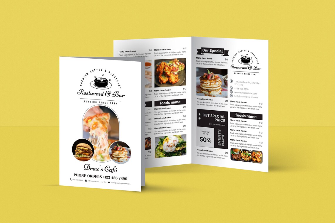 Food Menu Pack Canva, Tri-fold Restaurant Food Menu Canva Template ...