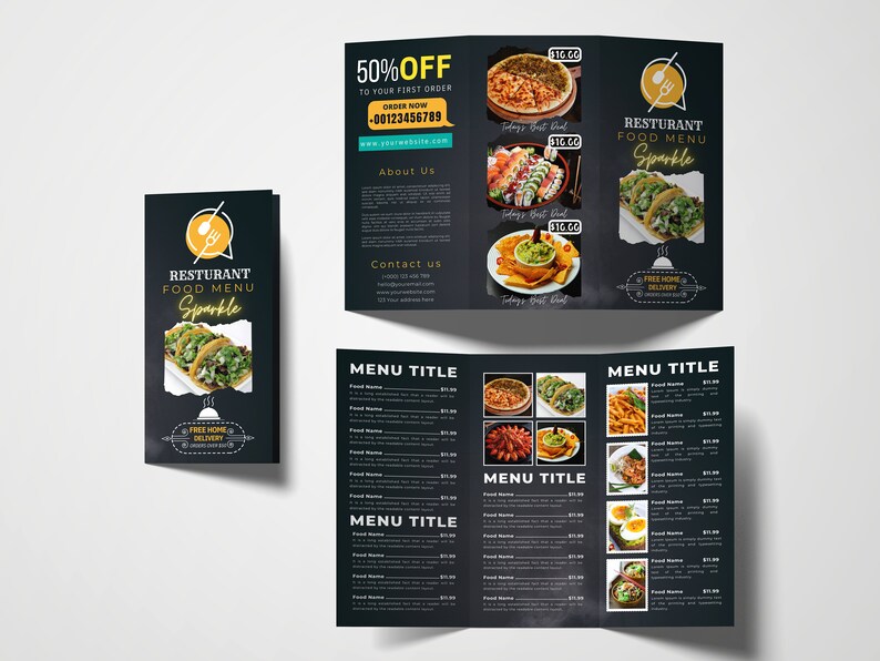 Plantilla de folleto tríptico para restaurante tríptico de - Etsy México