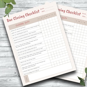 Editable Bar Closing Checklist, Restaurant Bar Cleaning List, Bar ...