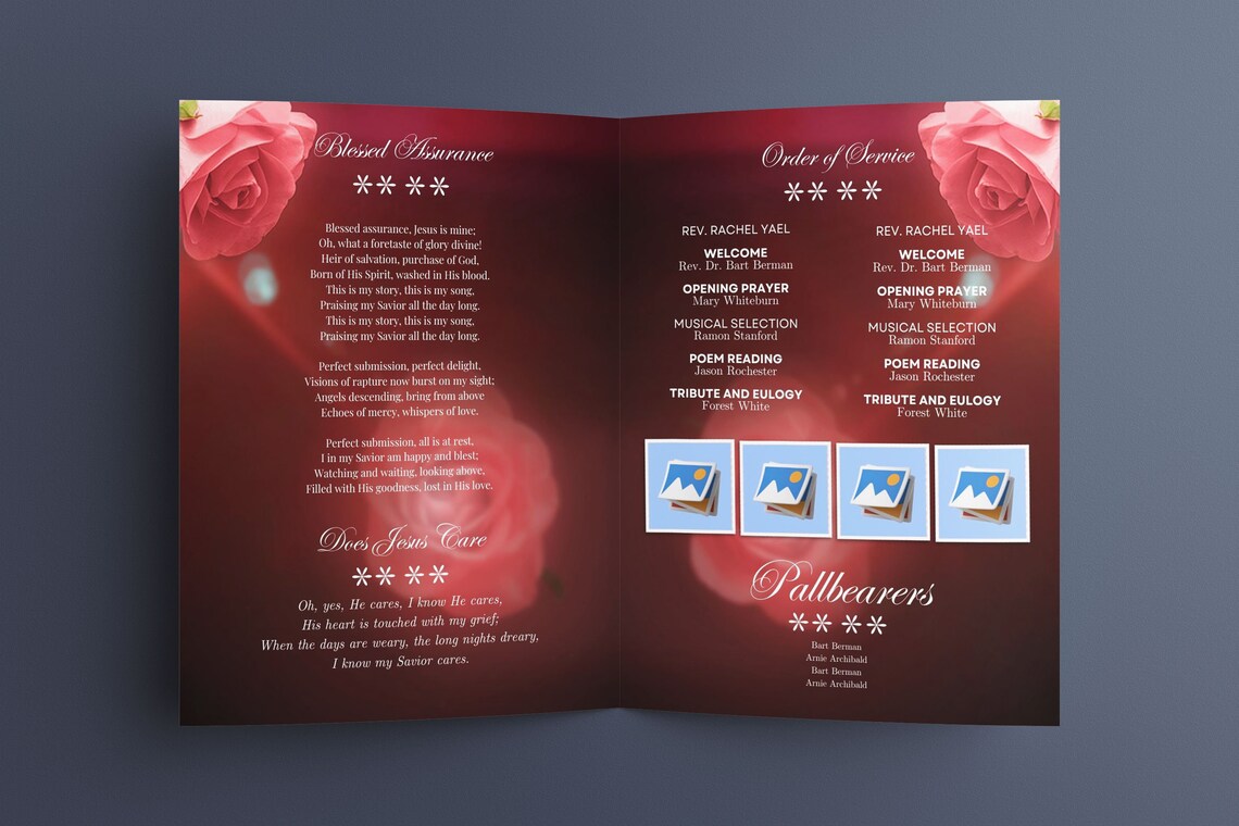 Funeral Memorial Booklet Template Canva 8 Pages Pink Funeral Program in ...