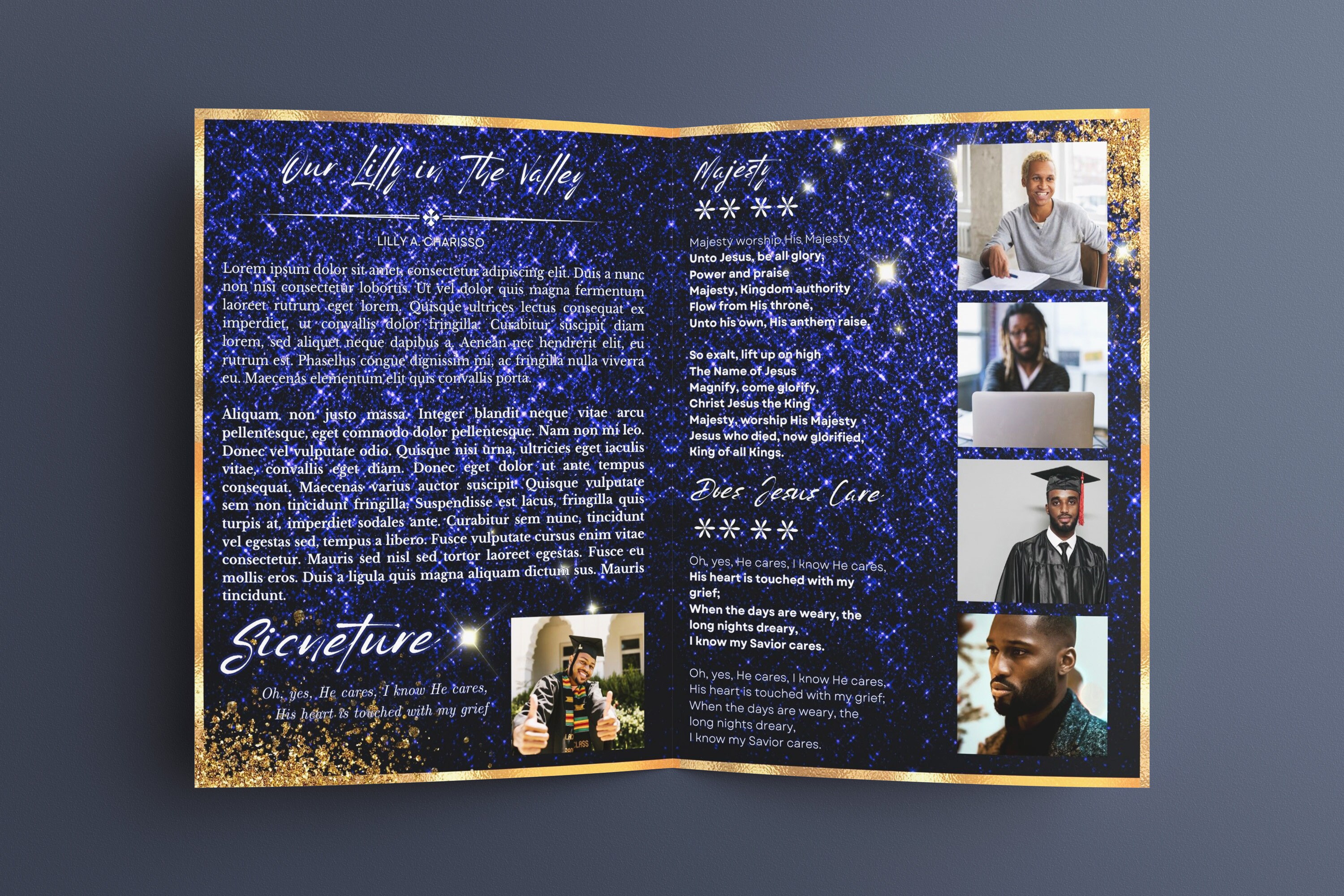 8 Page Magazine Style Blue Funeral Program, Tabloid Template, Obituary ...