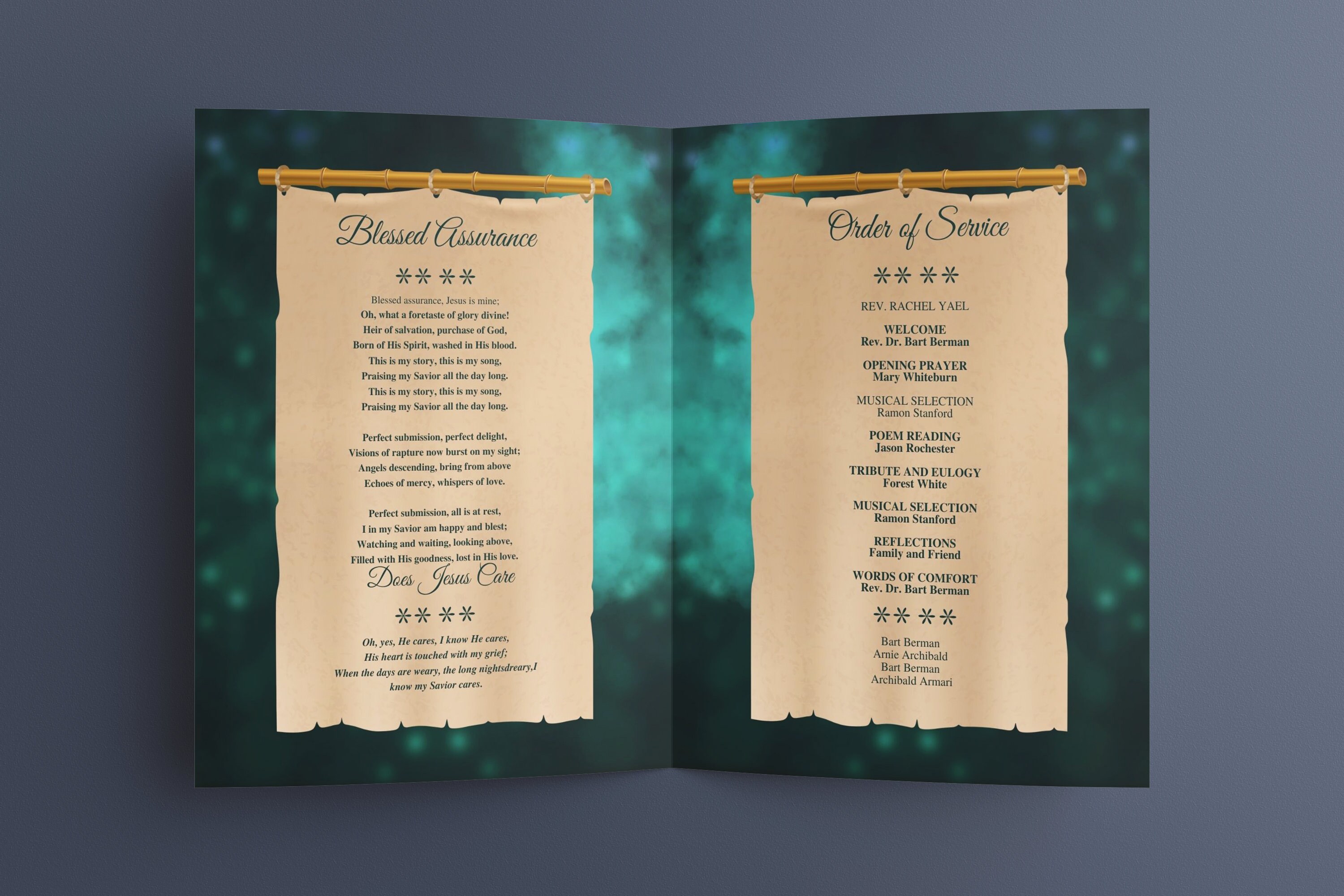 8 Page Green Funeral Program Template, Canva Funeral Template Printable ...