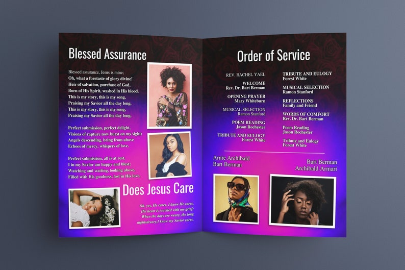 Magazine Style in Loving Memory Program, Elegant Blue Funeral Program ...