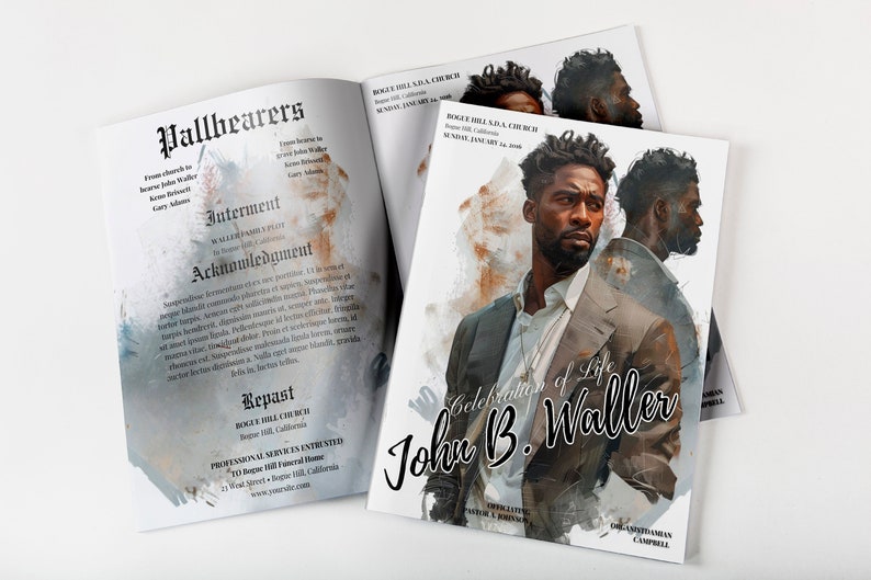 Modern White Funeral Program Canva Template 17x11 Booklet 8 Pages - Etsy