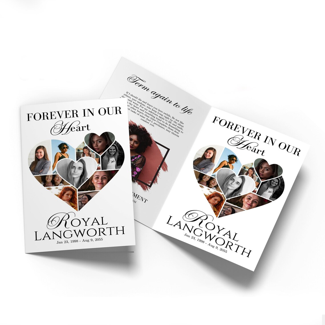 Heart Photo Collage Funeral Program Template, 4 Page Funeral Program ...