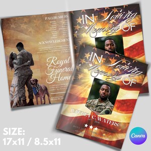 Army Funeral Program Canva Template, Celebration of Life, Memorial ...