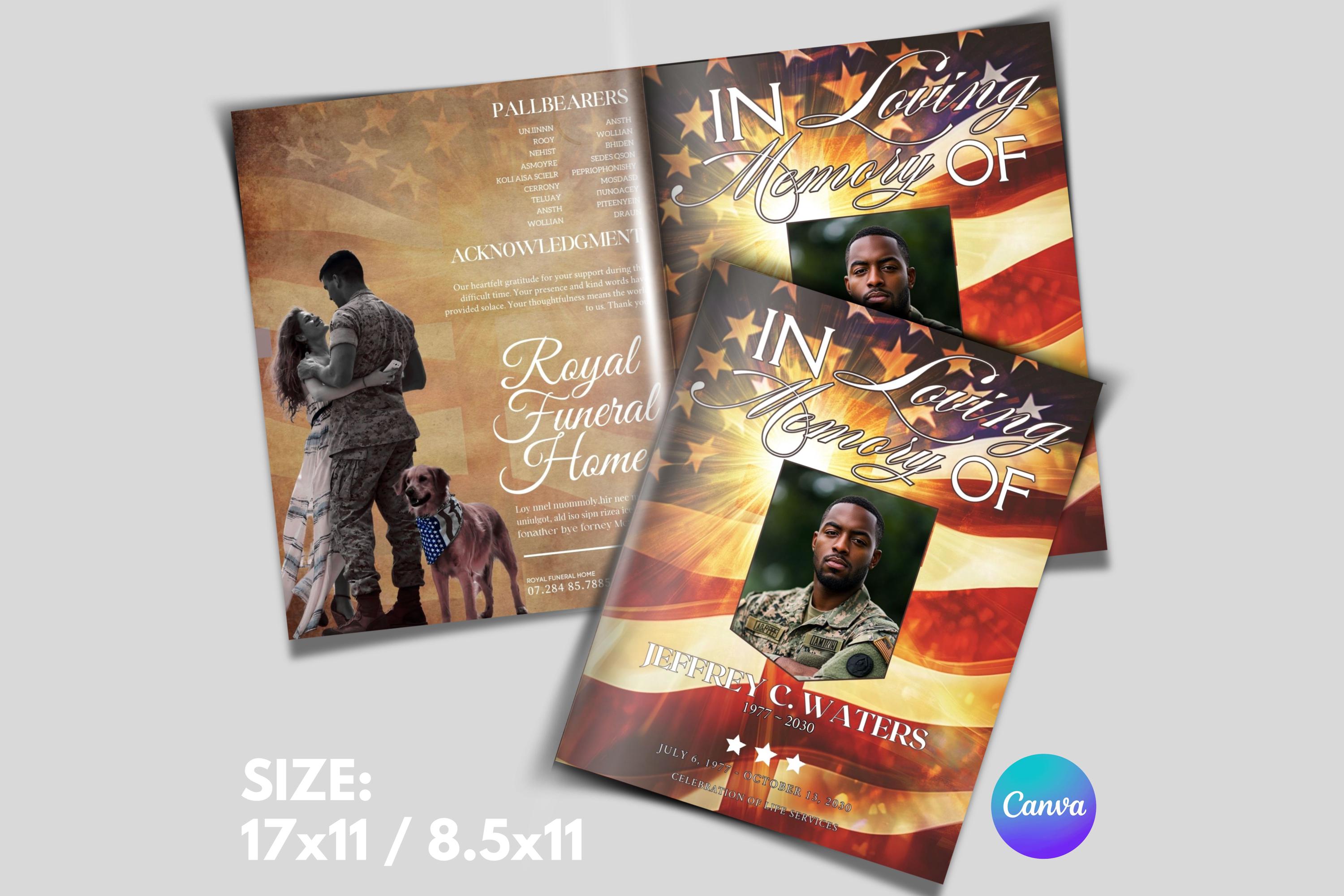 Army Funeral Program Canva Template, Celebration of Life, Memorial ...