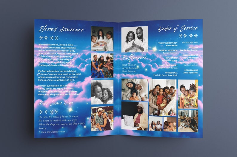 Blue Sky Background Memorial Program Template, 8-page Blue Funeral ...