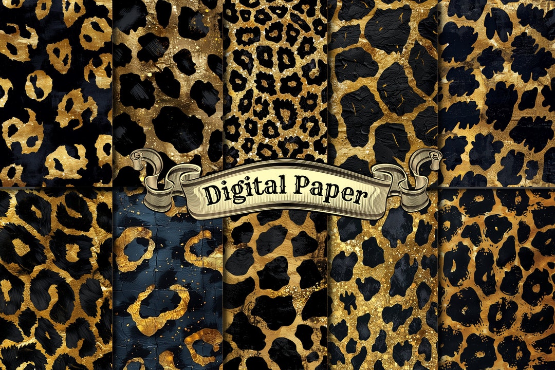 Black and Gold Leopard Digital Paper Pack - Etsy