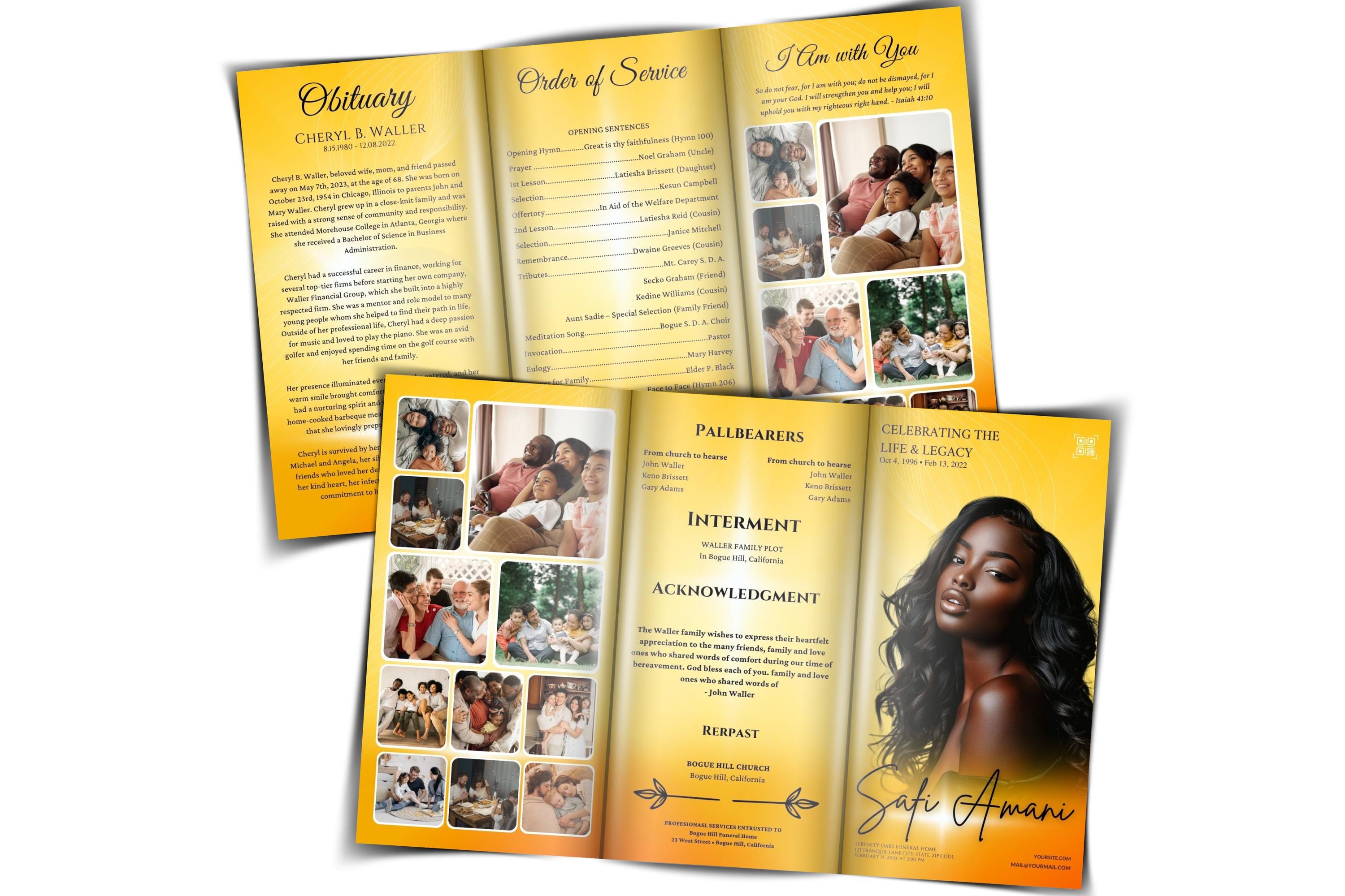 Trifold Funeral Program Template for Canva, in Loving Memory, Obituary Template, Celebration of ...