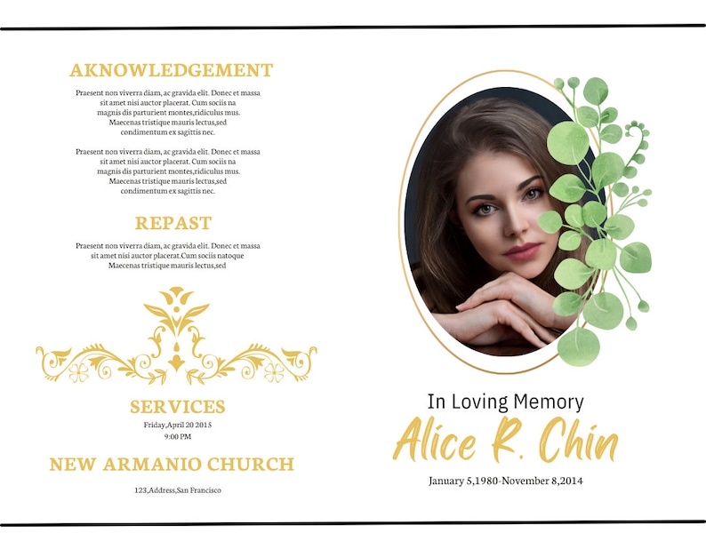 Editable Memorial Service Template, Funeral Program Template, Floral ...