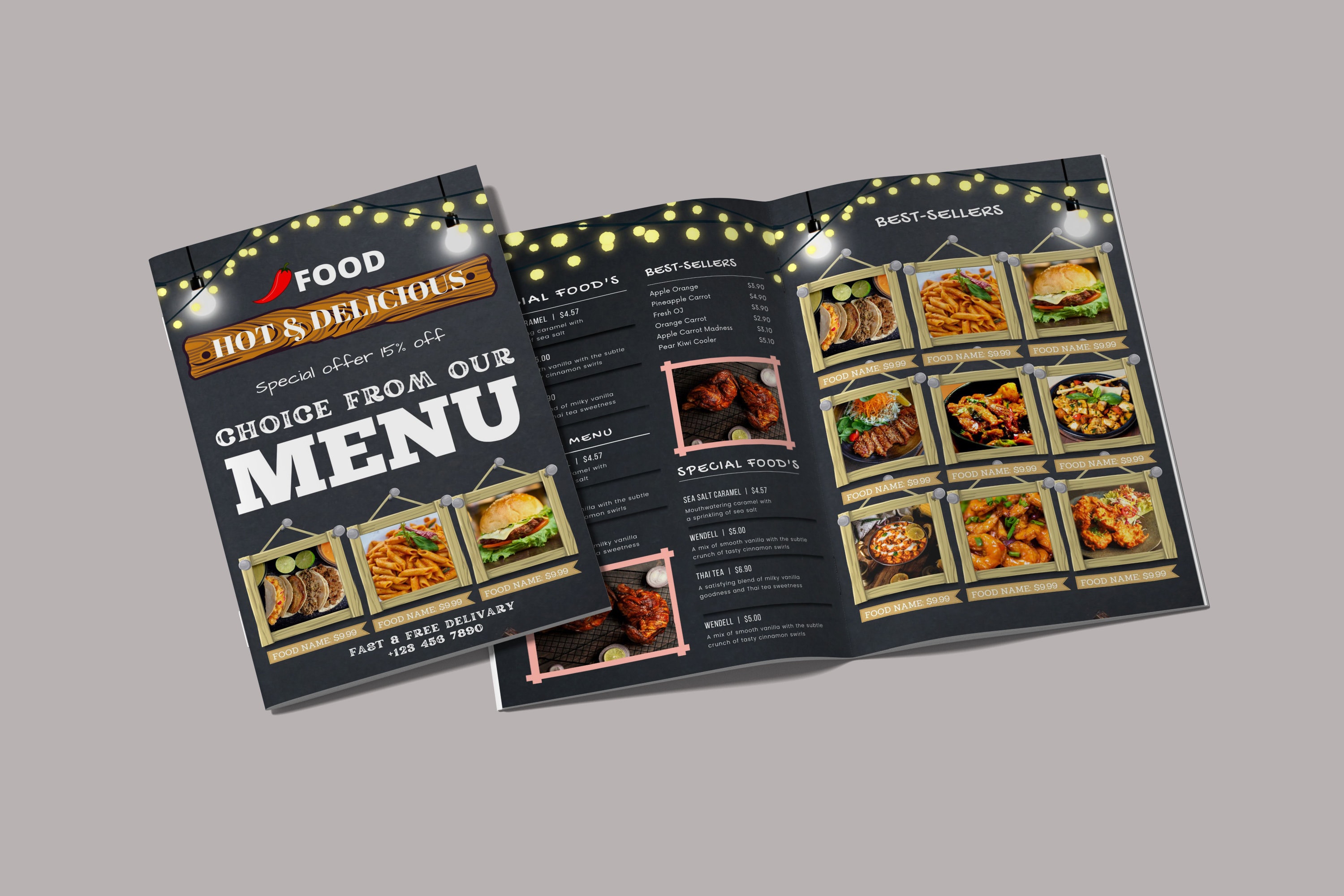 Restaurant Fast Food Menu Bifold Brochure Template, Restaurant Food ...