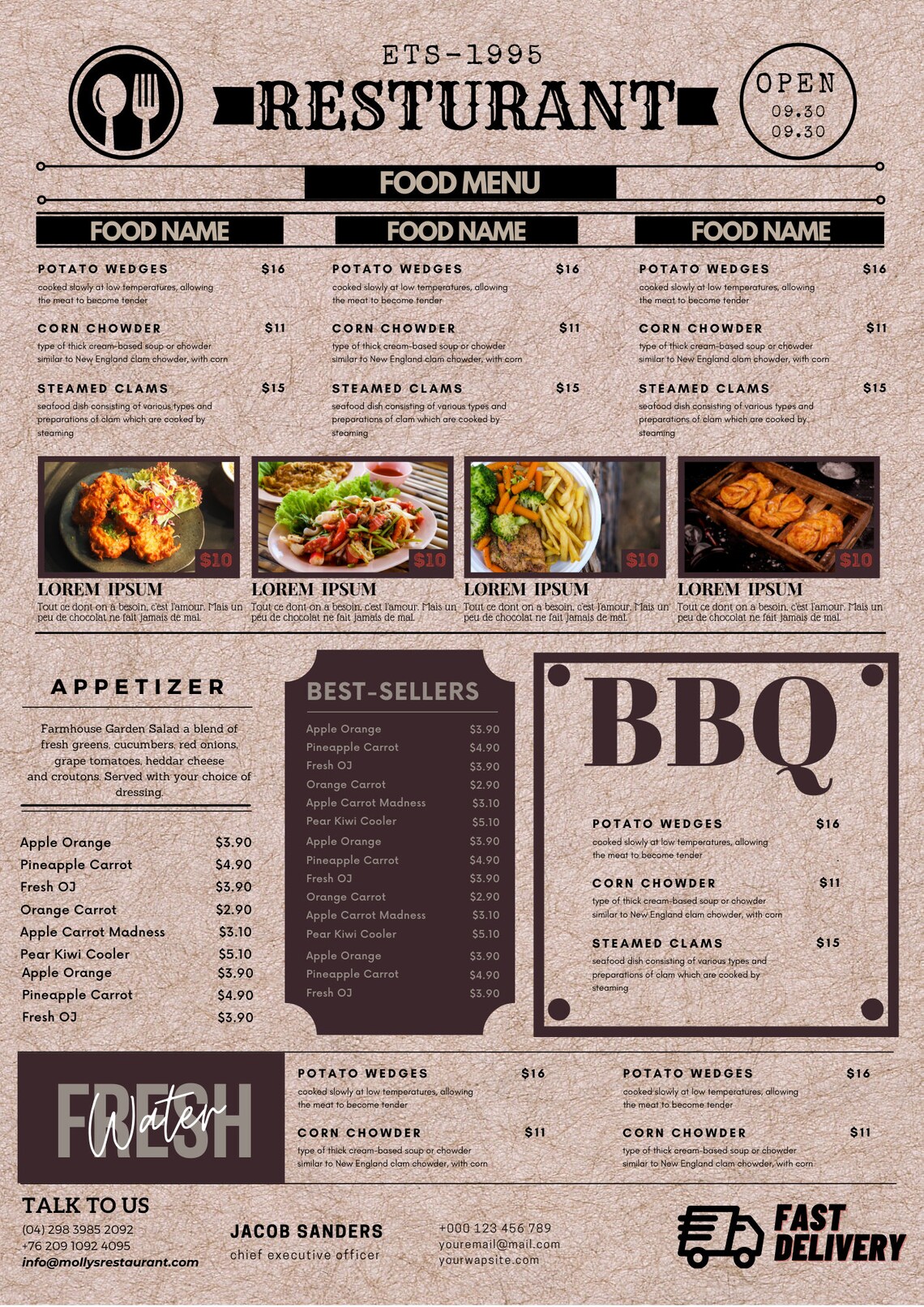 Vintage Food Menu Template, Retro Menu Template - Etsy