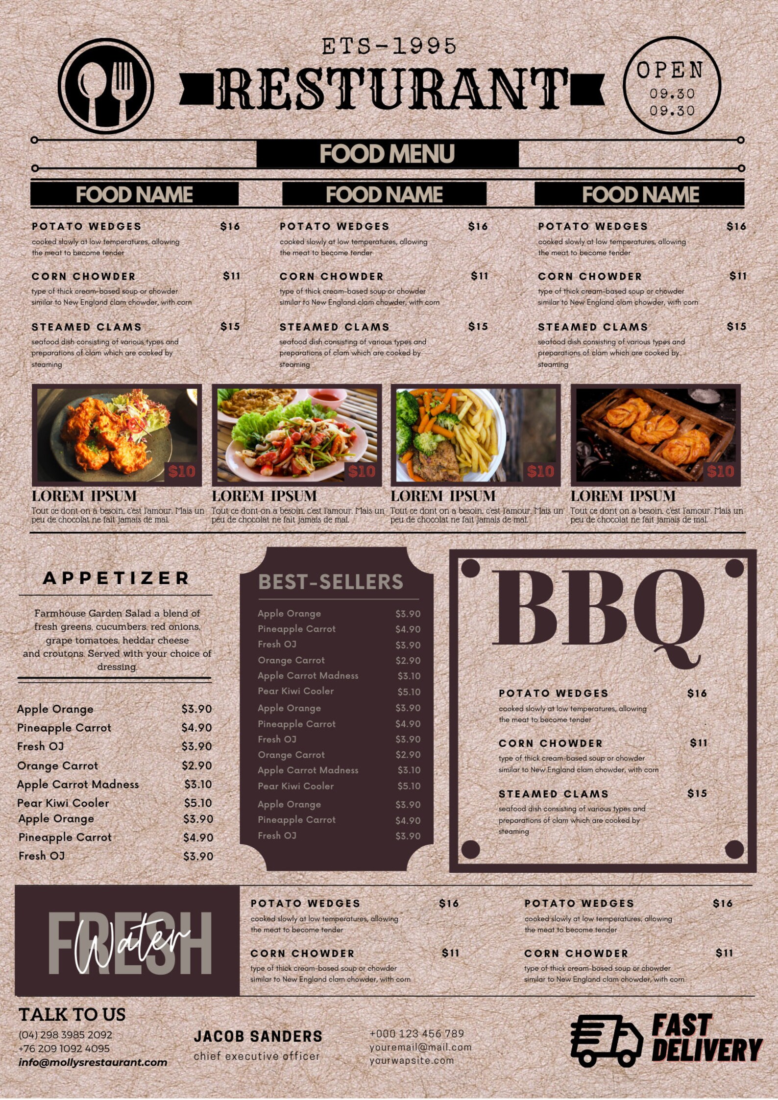Vintage Food Menu Template, Retro Menu Template - Etsy