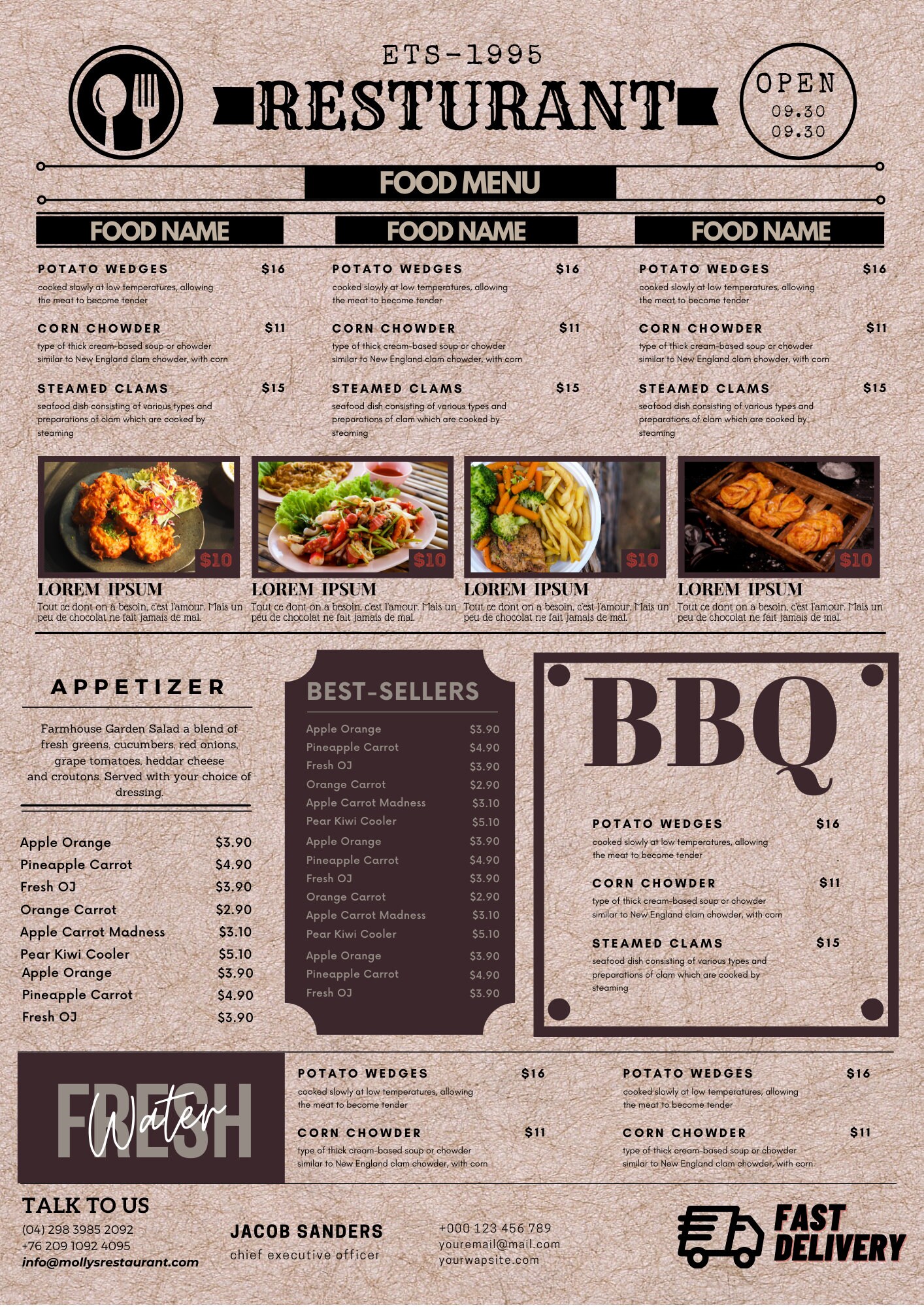 Vintage Food Menu Template, Retro Menu Template - Etsy