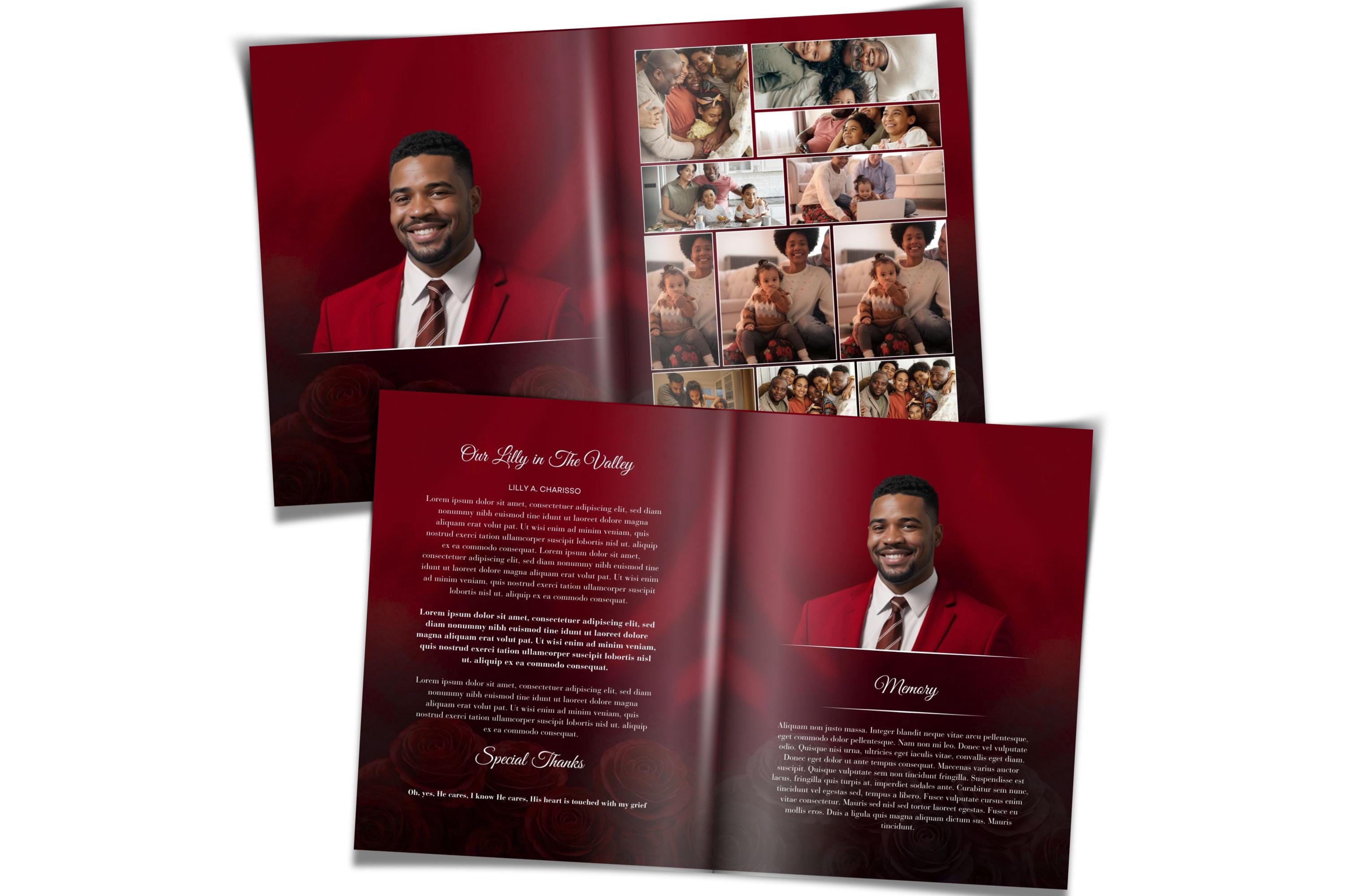 Modern Red Funeral Program Template | Editable & Printable 8 Pages | 8 ...