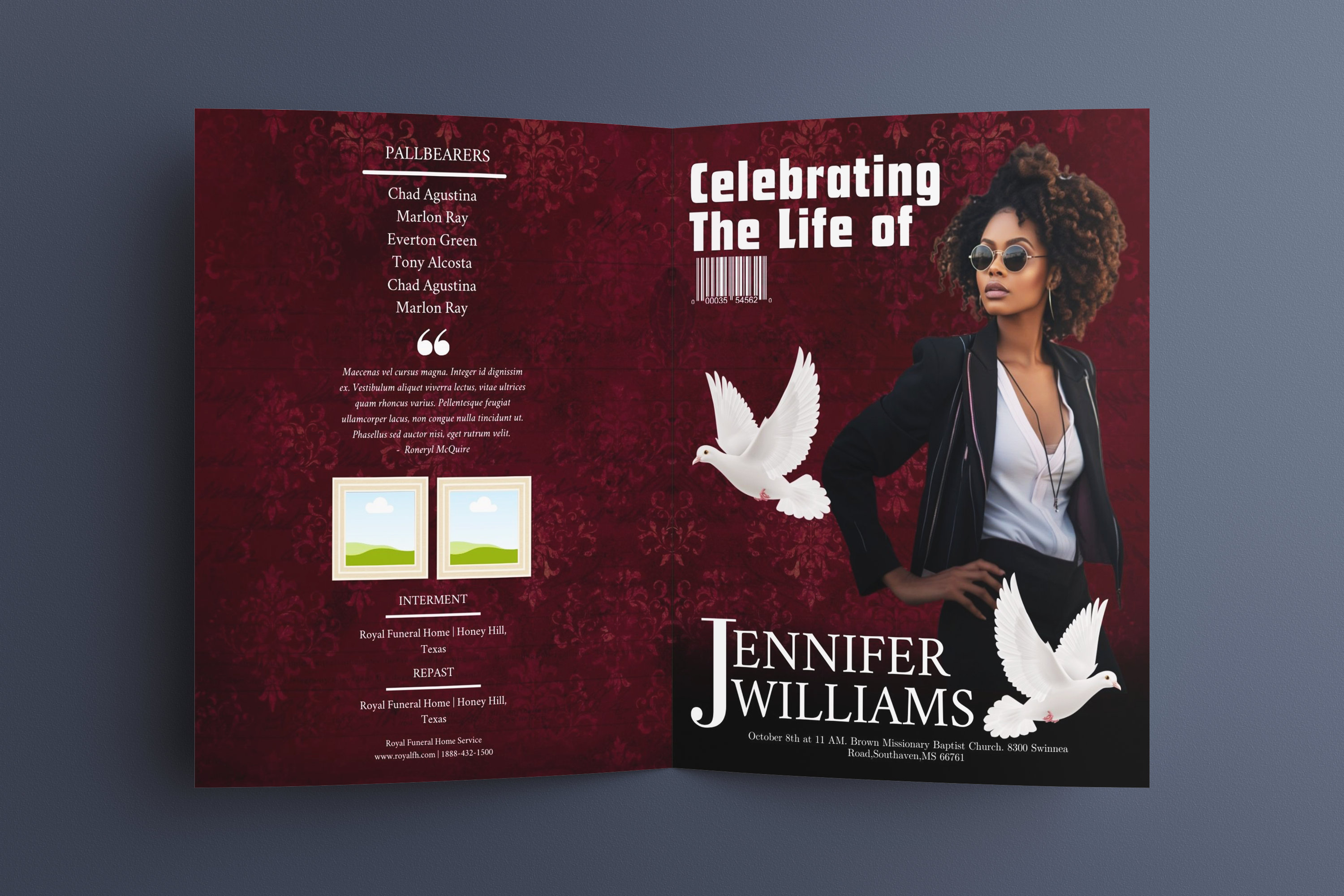 8 Page Red Funeral Program Template | Celebration of Life | Editable in ...