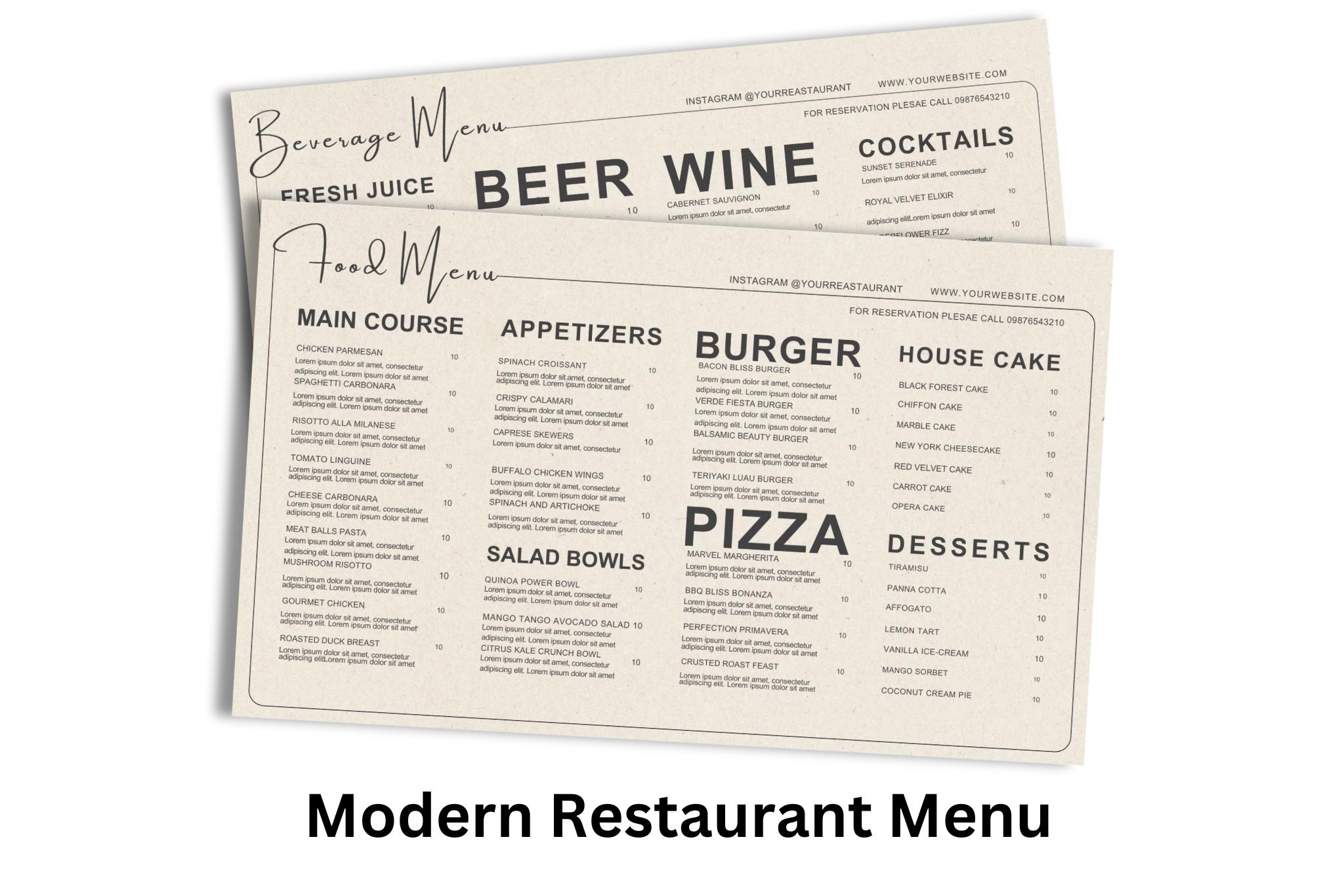 Minimalist Restaurant Menu Template, Editable Menu Template Price List ...