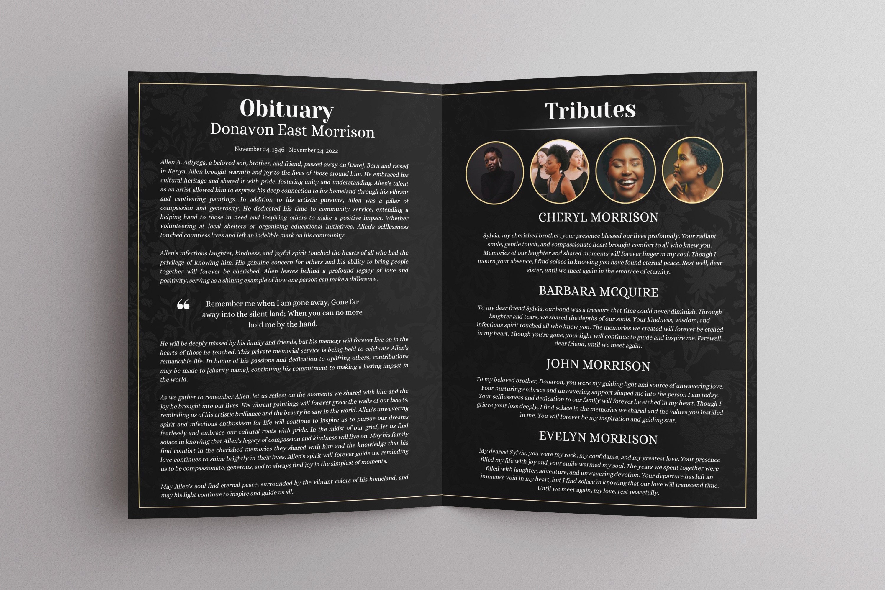 Gold Luxury Funeral Program Template, Large Magazine Style Booklet ...