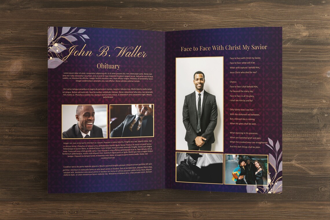8 Page Black Funeral Program Template Funeral Bi-fold - Etsy