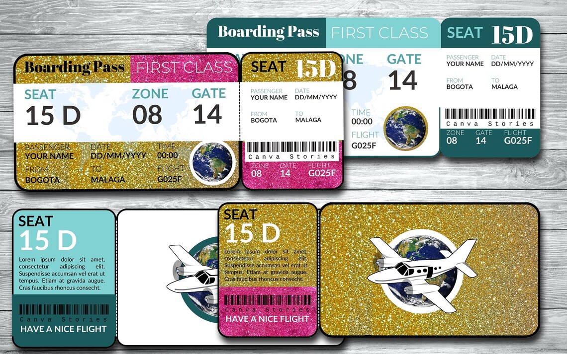 Editable Boarding Pass Template, Printable Airline Ticket Canva ...