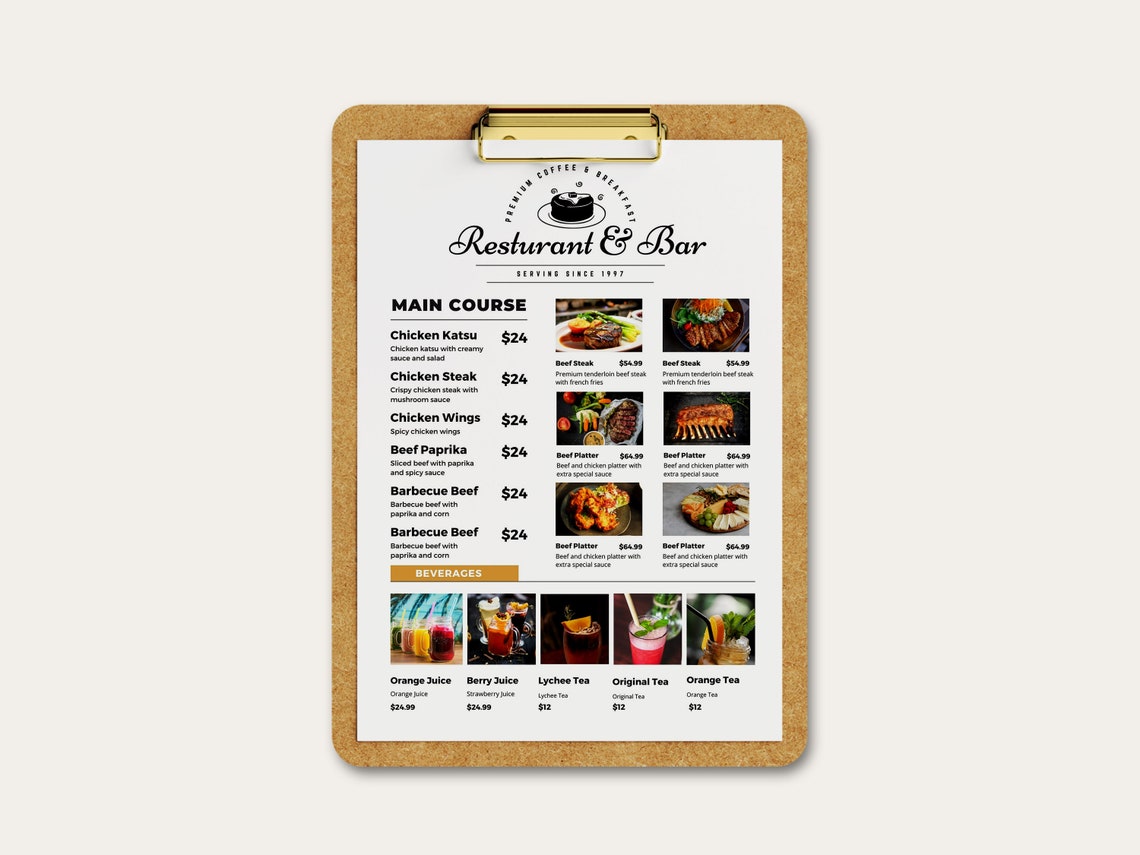Food Menu Template Canva, Restaurant Menu Template, Modern Restaurant ...