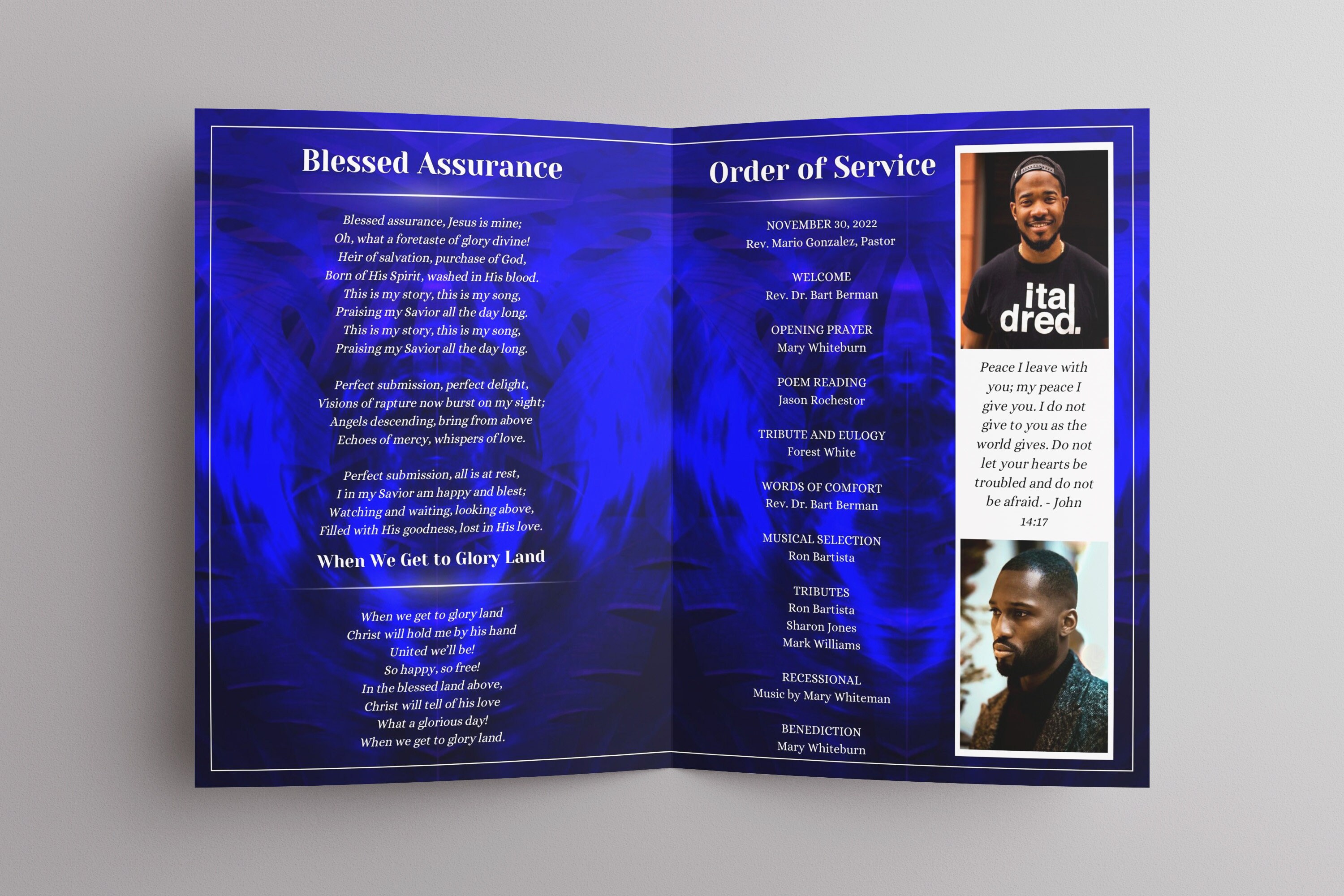 8 Page Royal Blue Funeral Program Canva Template, Tabloid Template ...
