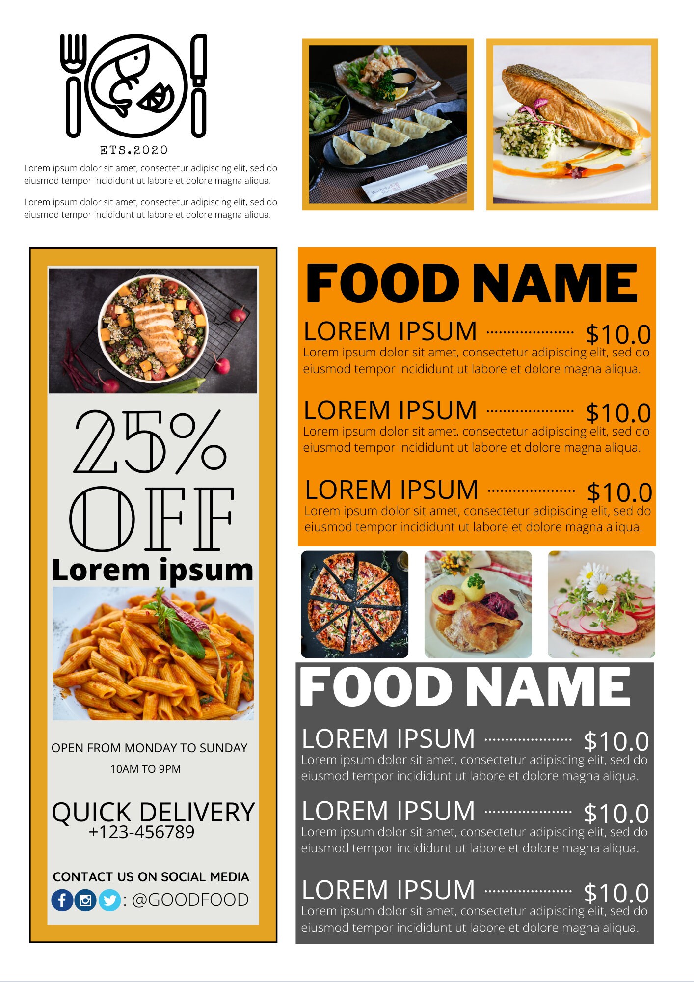 Food Menu Template,food Menu,food Menu Sign,fast Food Menu,printable ...