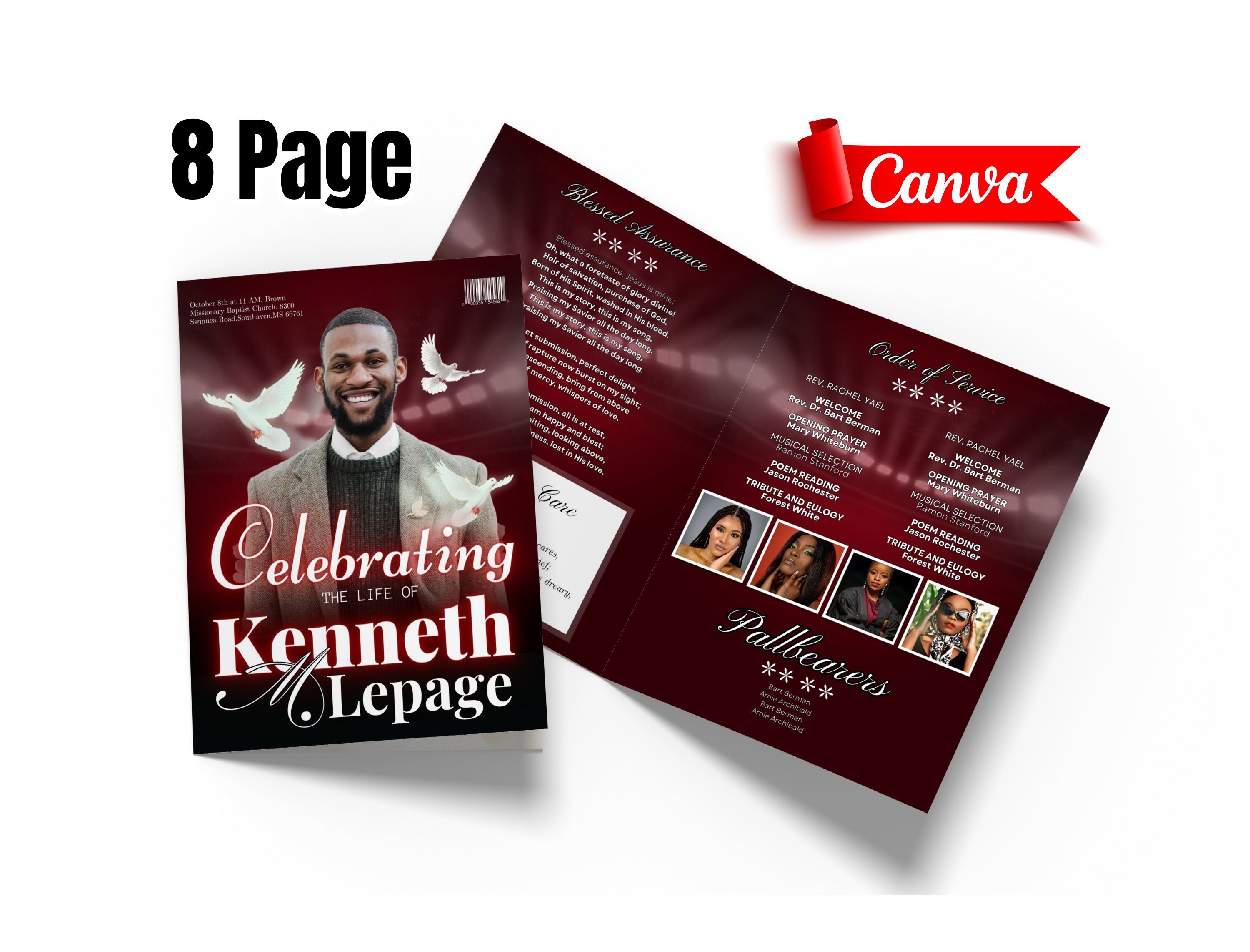 Magazine Style Funeral Program Template, Red Memorial Service Template ...