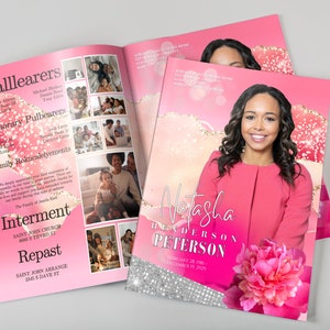 8 Page Pink Funeral Program Template | Pink Style Funeral Program ...