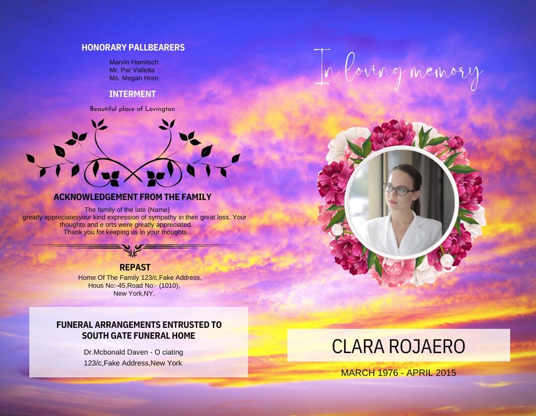 Editable Funeral Program Template, Celebration of Life, Printable ...