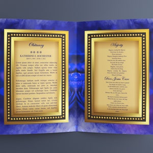 8 Page Blue Gold Funeral Program Template, Canva Funeral Booklet ...