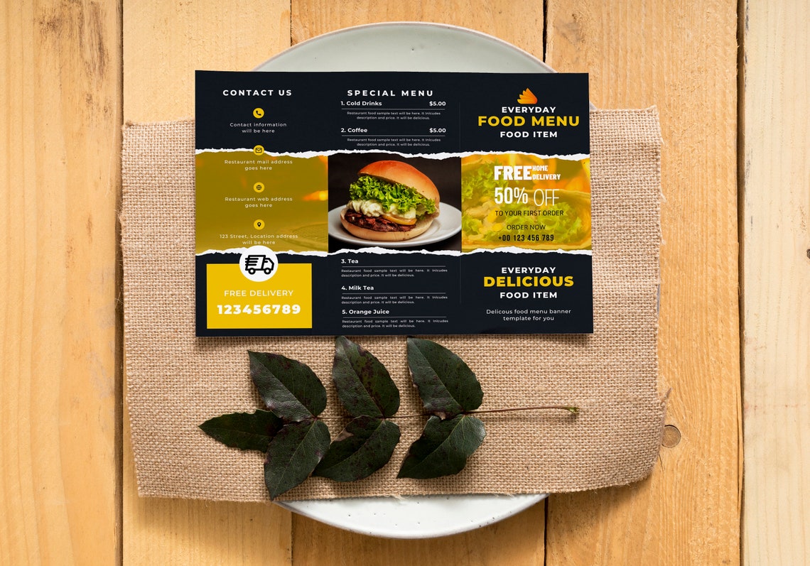 Printable Restaurant Menu Template, Food Menu Templates, Printable ...