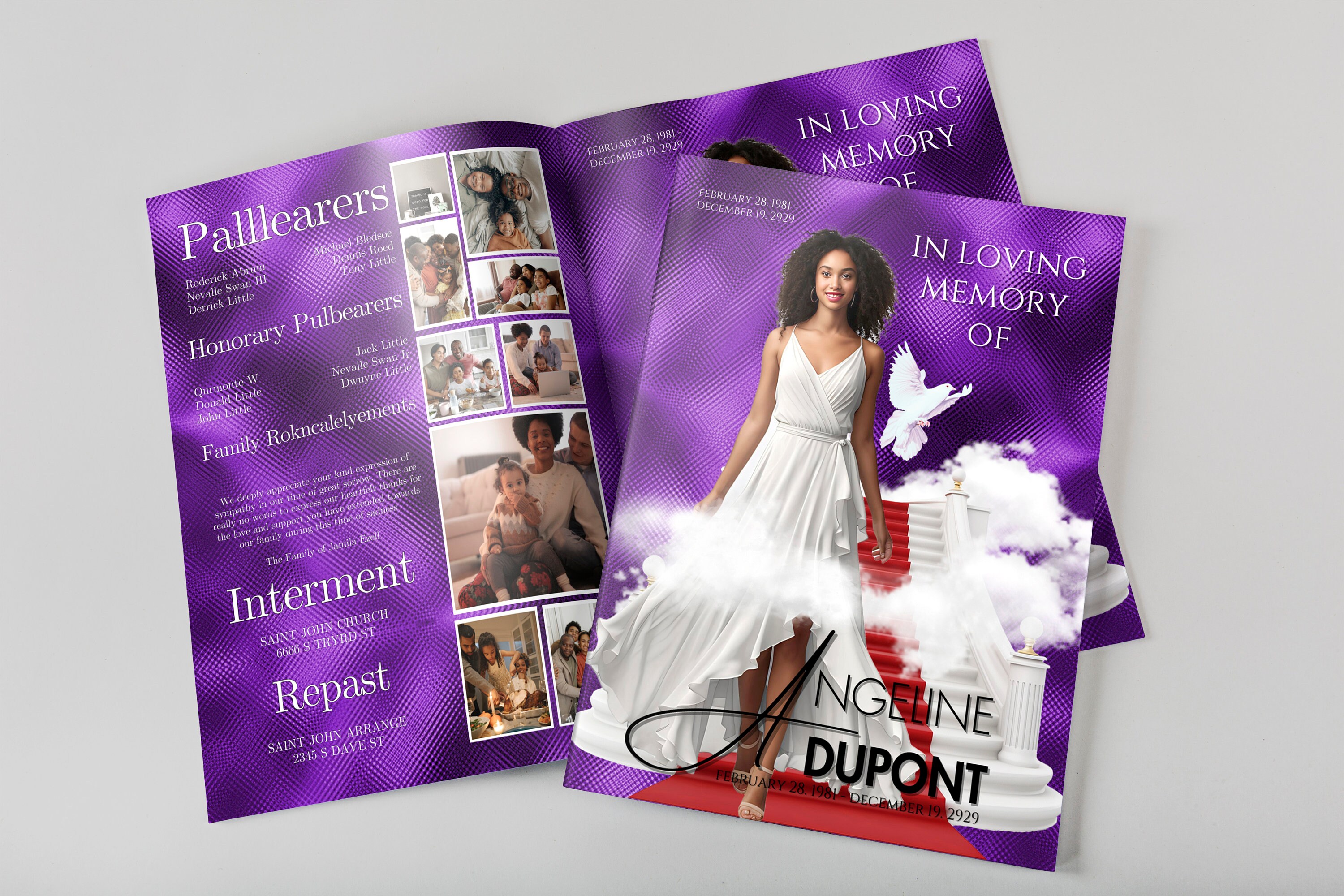 Purple Obituary Template (8 Pages) Purple Style Funeral Program | 8 ...