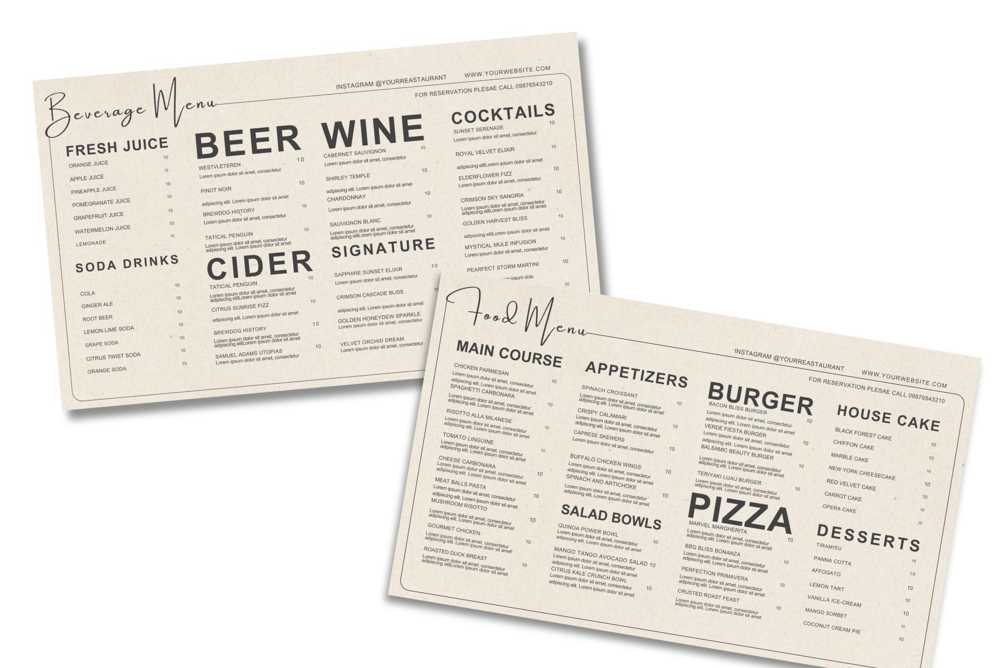 Minimalist Restaurant Menu Template, Editable Menu Template Price List ...