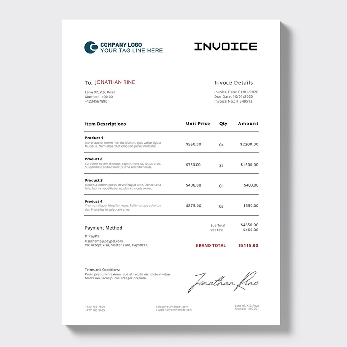 Minimalist Business Invoice Template, Modern Invoice Form Customizable Invoice CANVA - Etsy