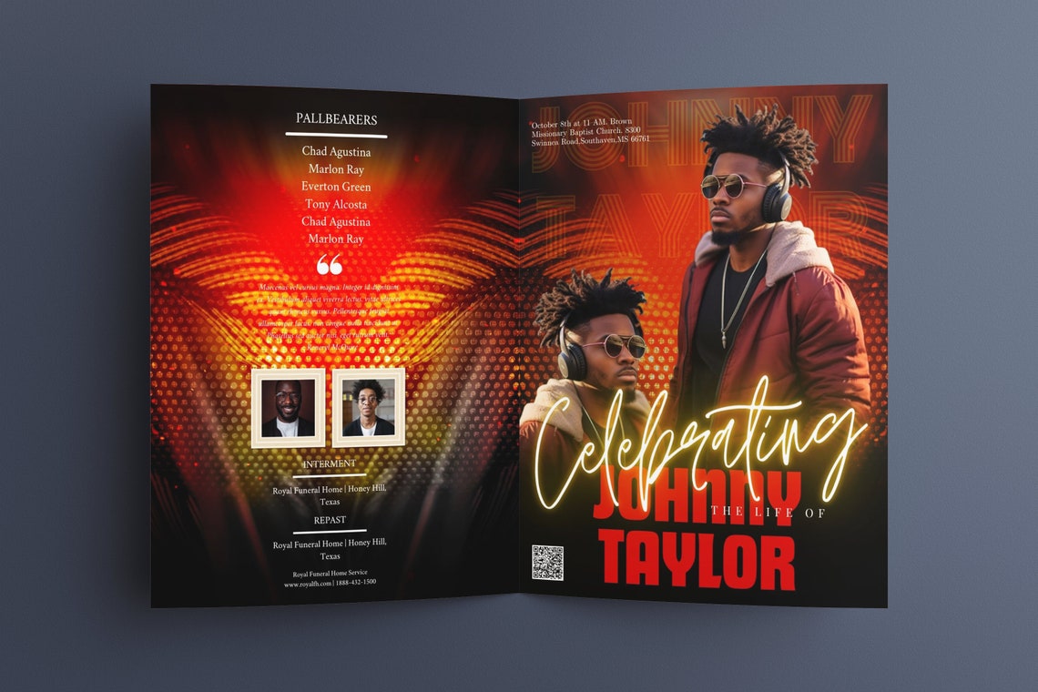 Magazine Style Funeral Program Template, Blue Memorial Service Template ...