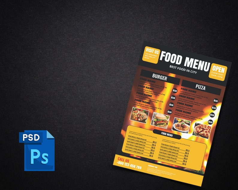 Hot and Delicious Editable Food Menu Template for Hotels and Bar - Etsy