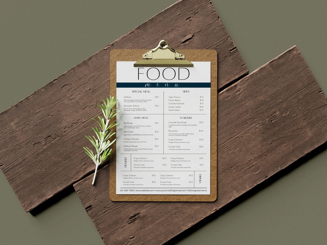 Restaurant Food Menu, DIY Restaurant Menu Template, DIY Printable Price ...