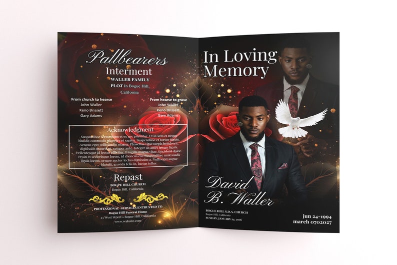 8 Page Editable Funeral Program Template, Memorial Service Template ...