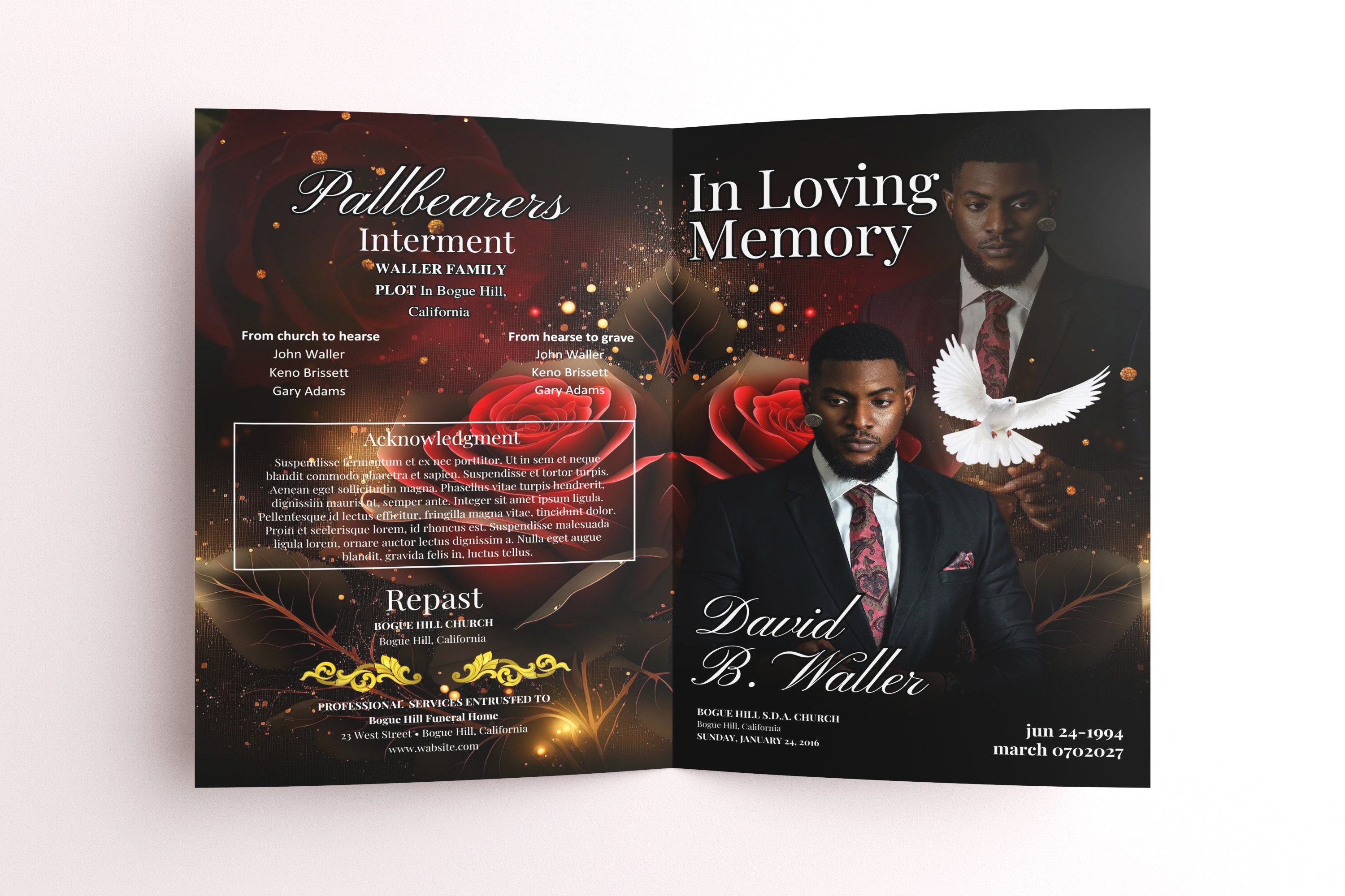 8 Page Editable Funeral Program Template, Memorial Service Template ...