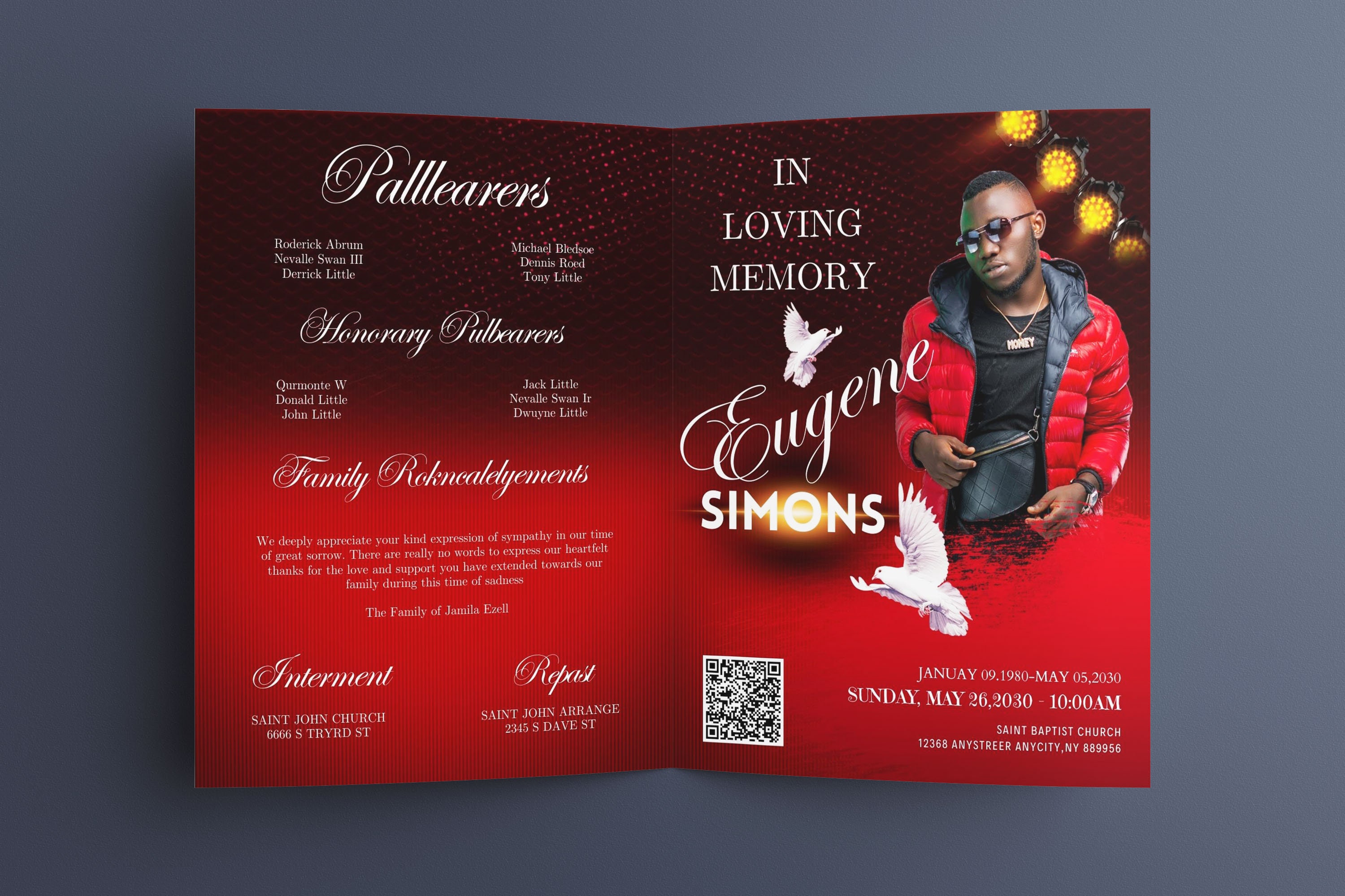 8 Page Red FUNERAL OBITUARY TEMPLATE |elegant Style Funeral Program ...