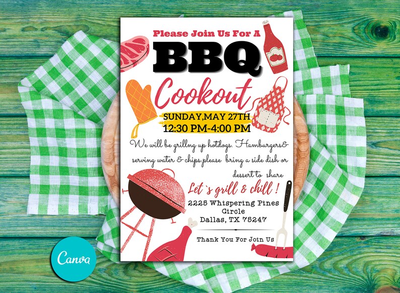 EDITABLE Backyard Barbecue Party Invitation Template, Outdoor Birthday ...
